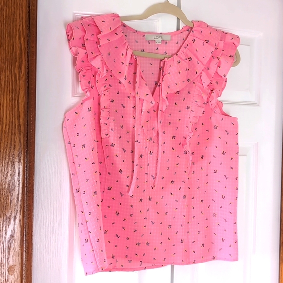 LOFT | Tops | Loft Pink Ruffle Top | Poshmark